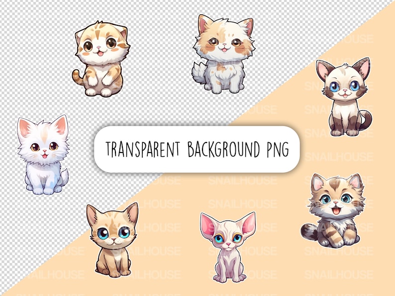 Chibi Cat Sticker Set Cute Cat Digital Stickers Cat Breed Stickers ...