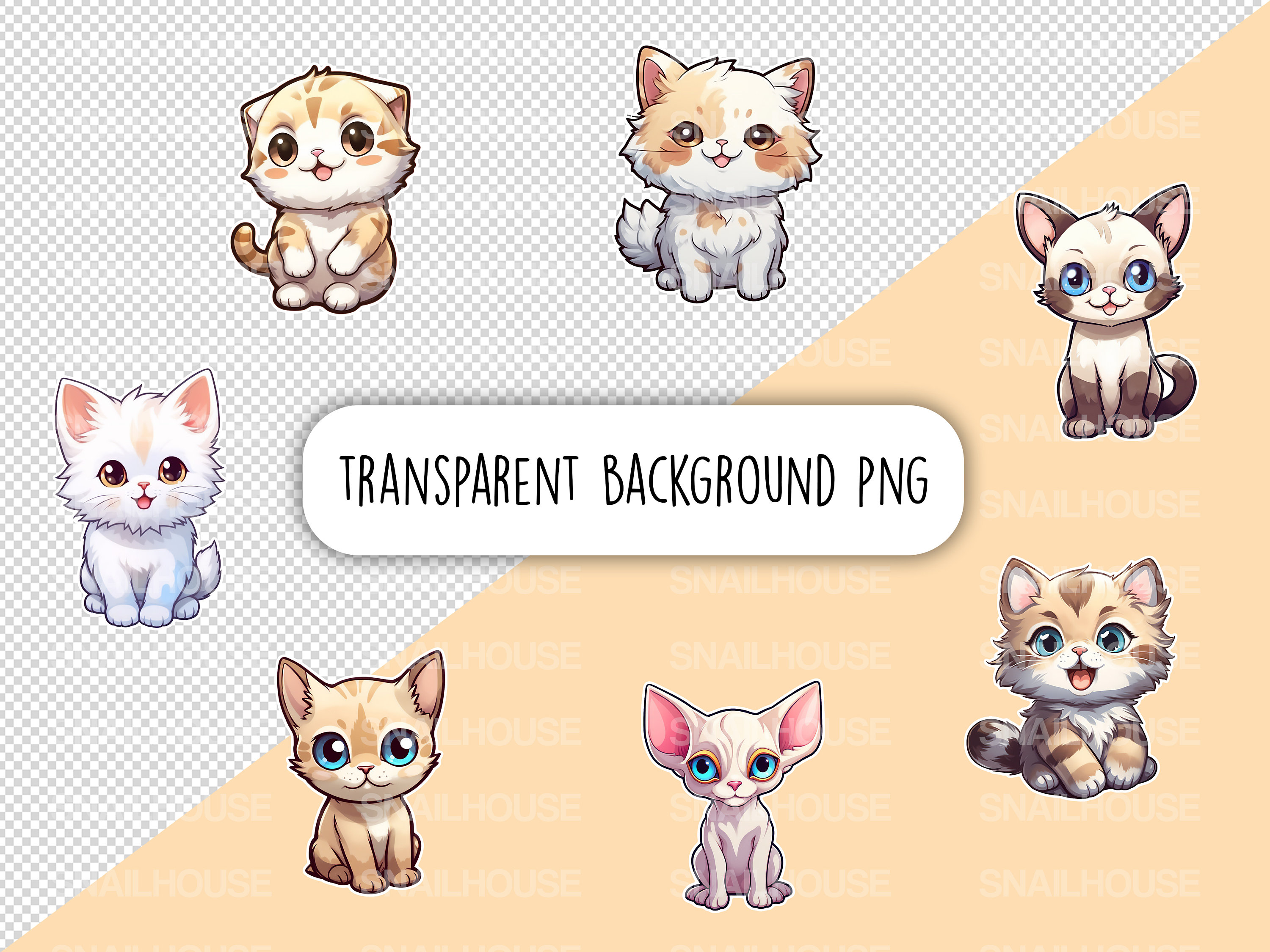 Chibi Cat Sticker Set Cute Cat Digital Stickers Cat Breed Stickers ...