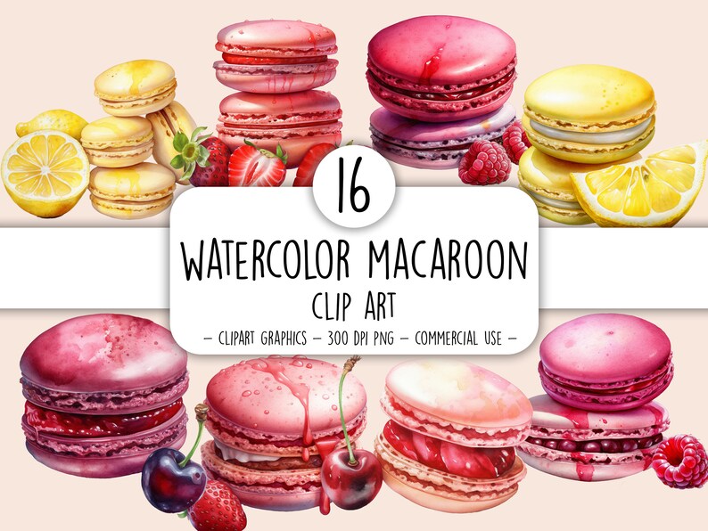 Watercolor Macaroon Clip Art Digital Printable Macaroon Cookies ...