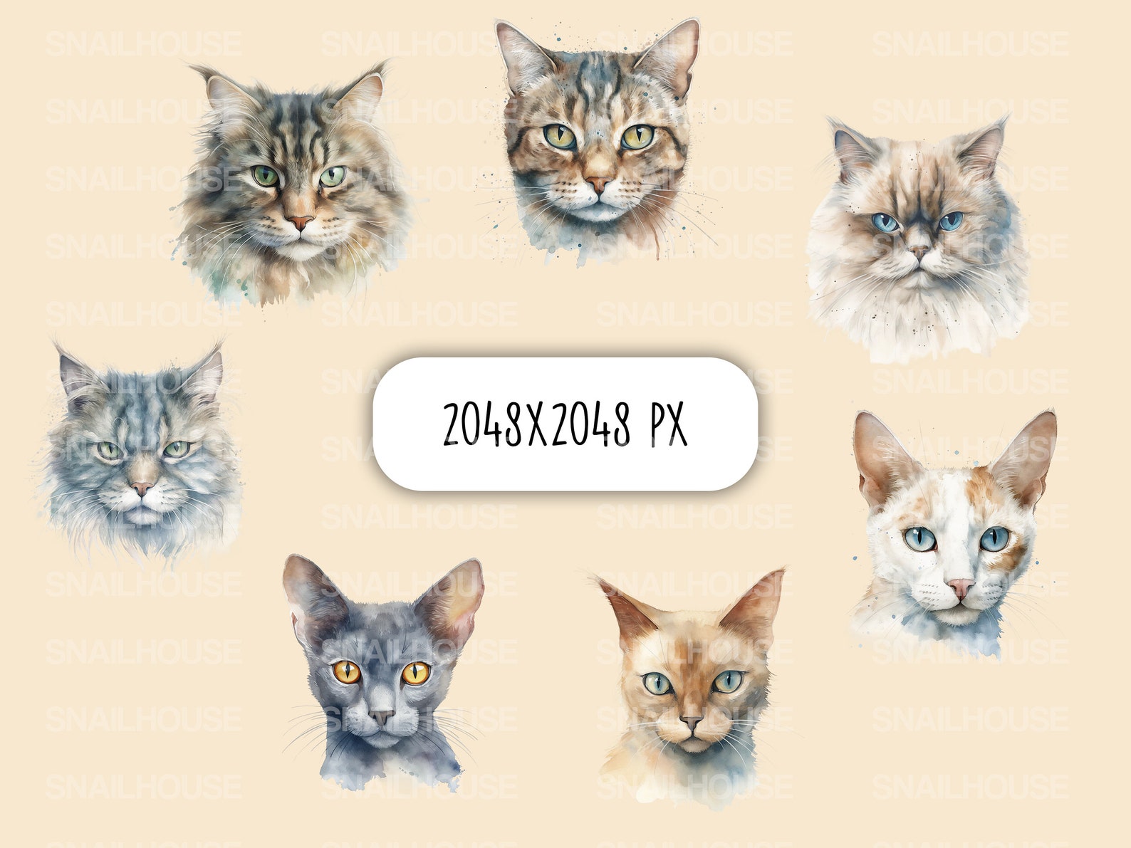 Watercolor Cat Clipart Digital Printable Cat Breeds Clipart FREE ...
