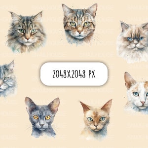 Watercolor Cat Clipart Digital Printable Cat Breeds Clipart FREE ...