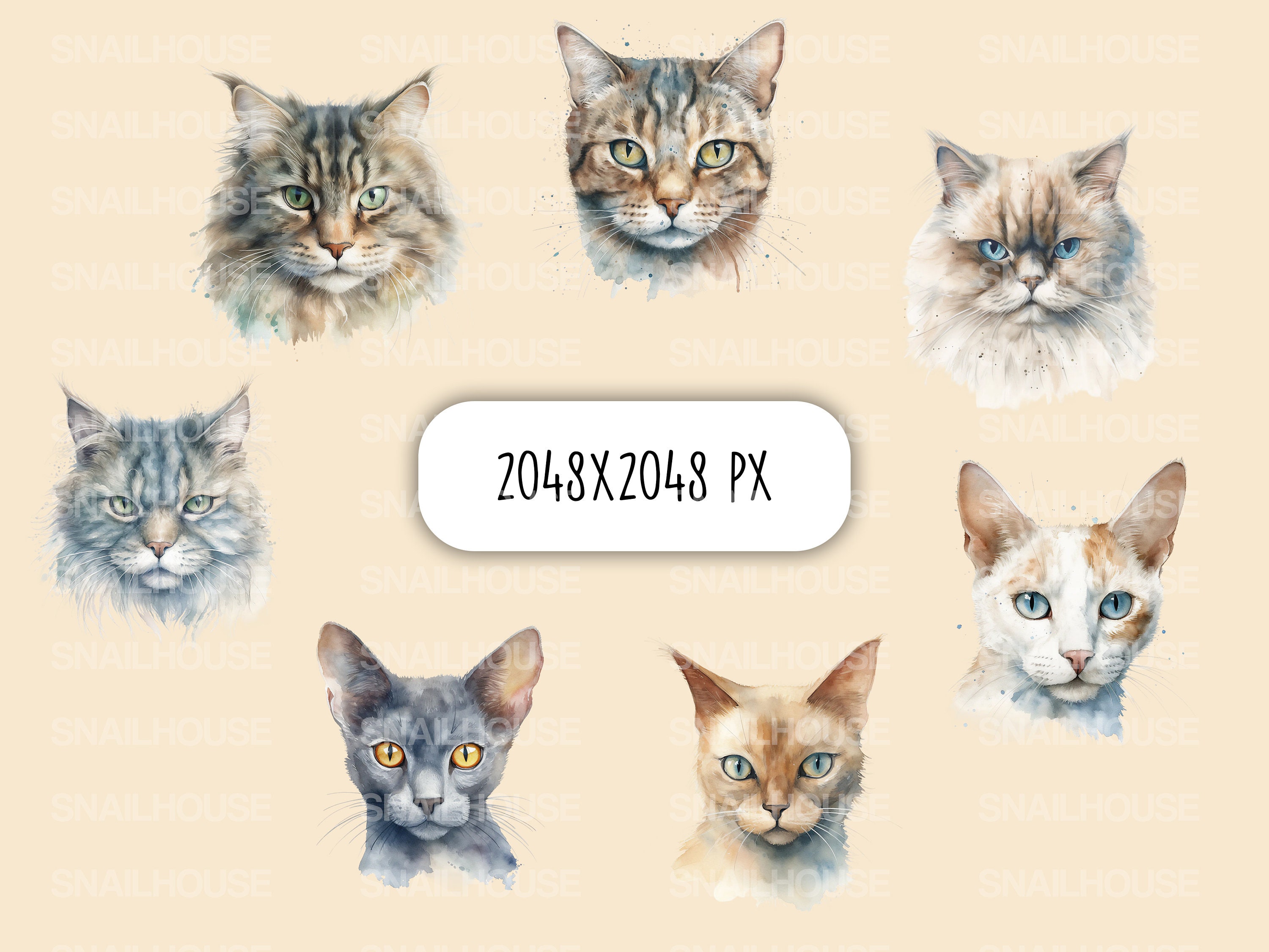 Watercolor Cat Clipart Digital Printable Cat Breeds Clipart FREE ...