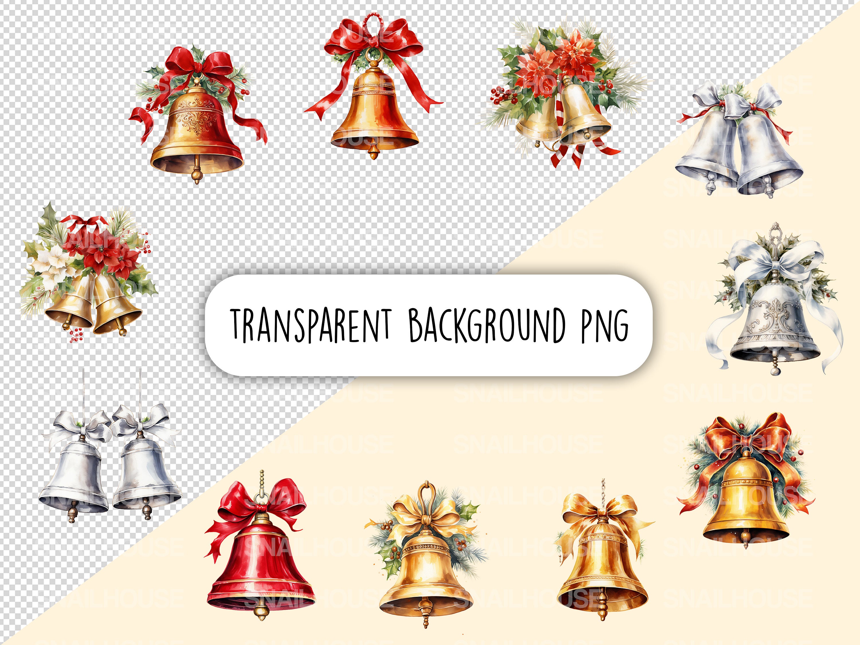 Watercolor Christmas Bell Clipart Bundle Commercially FREE Christmas ...
