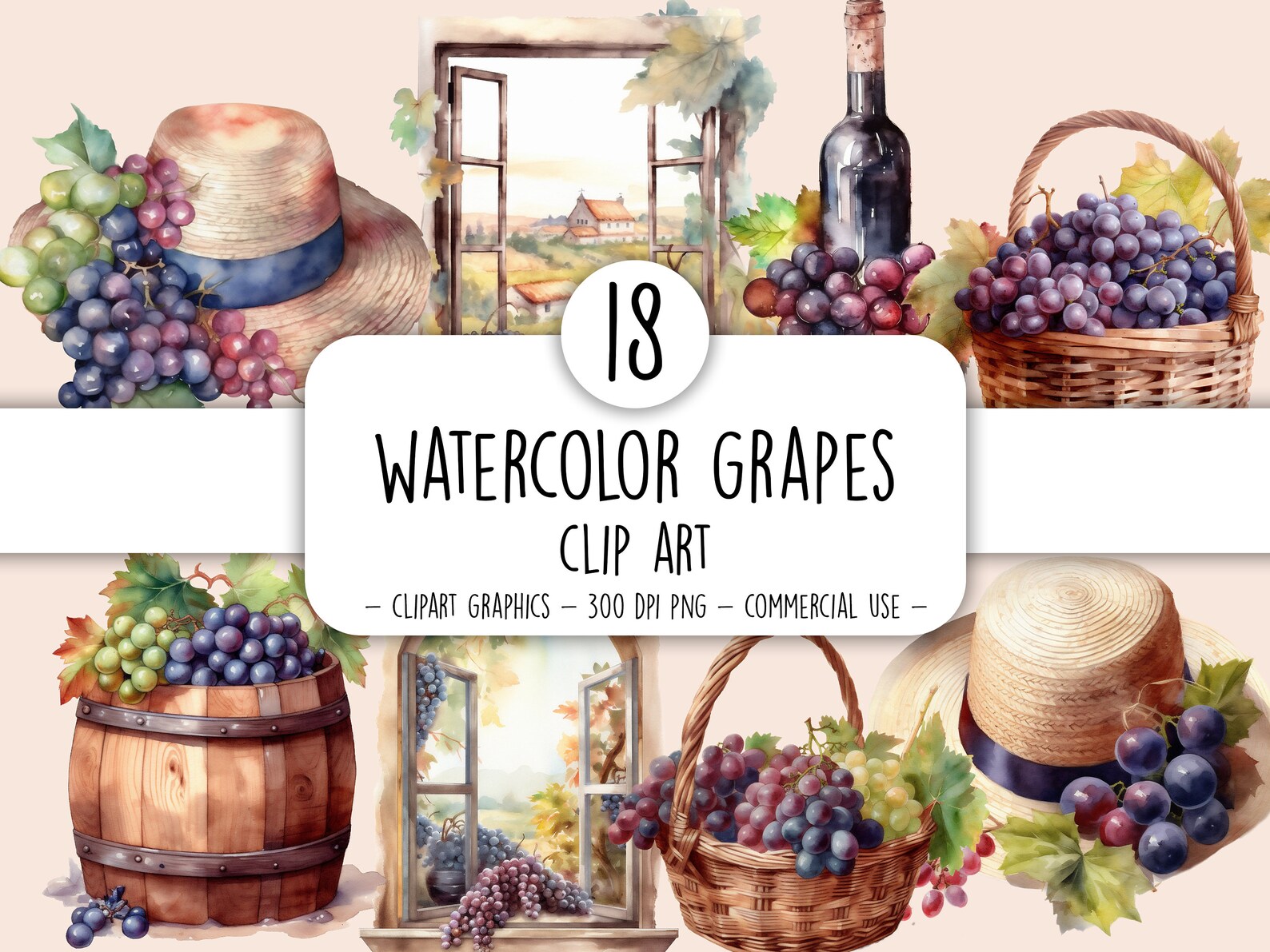 Watercolor Grape Clip Art Set Digital Printable Grapes Graphics Wine ...