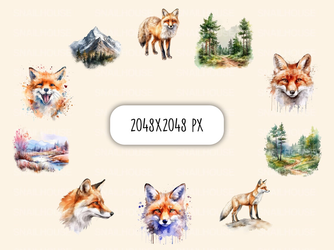 Watercolor Fox Clip Art Set Digital Printable Fox Graphics FREE ...