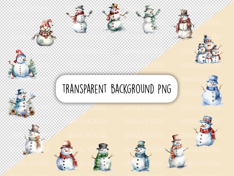 Watercolor Snowman Clipart Bundle Commercially FREE Digital Snowman ...