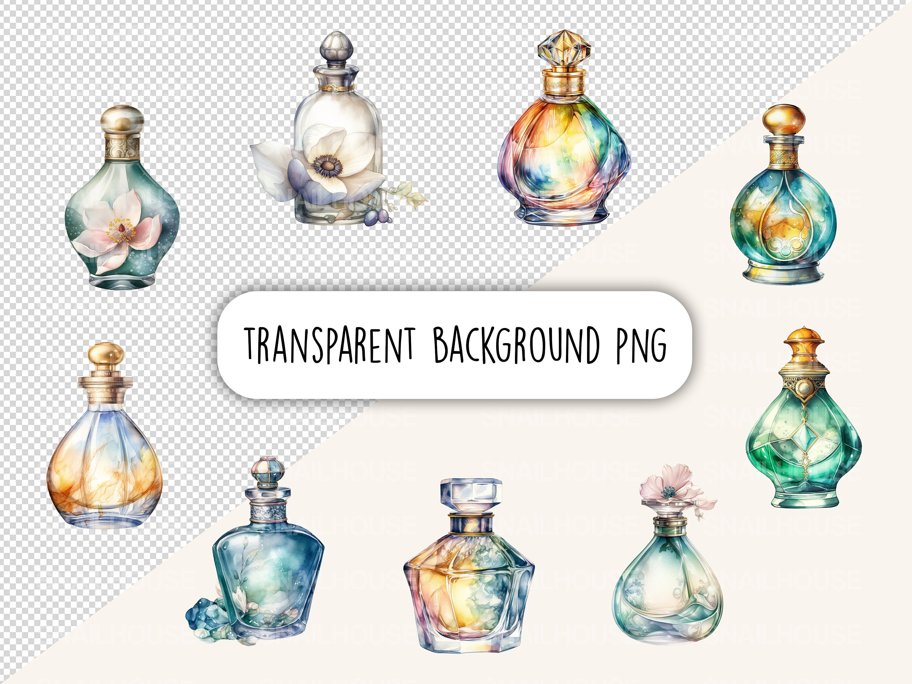 Watercolor Perfume Bottle Clip Art Set, Digital Printable Perfume ...