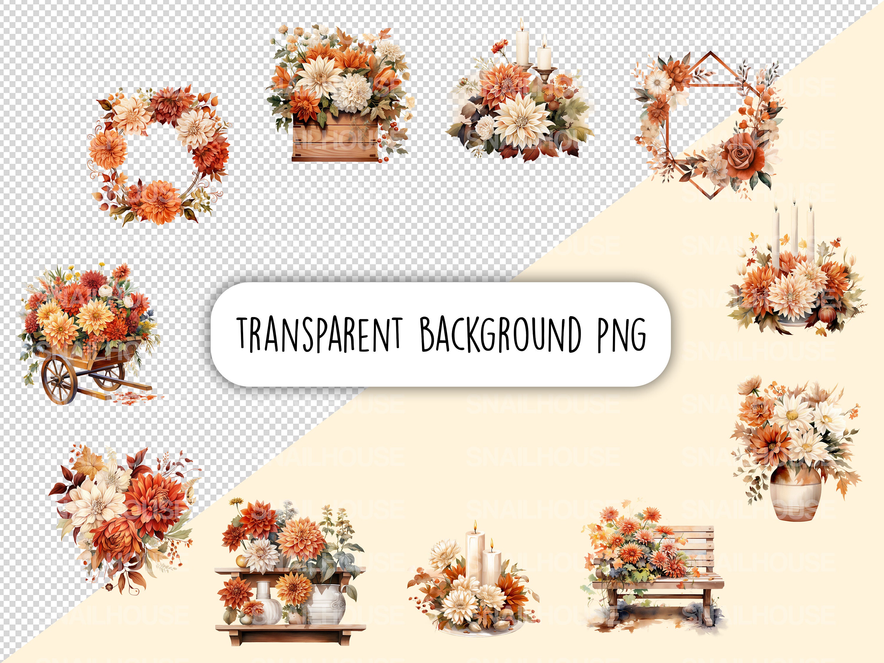 Watercolor Floral Autumn Clip Art Set Digital Printable Autumn - Etsy