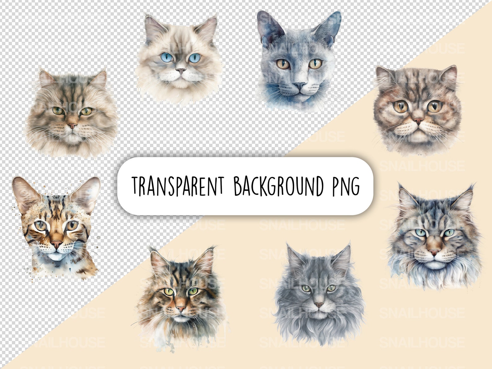 Watercolor Cat Clipart Digital Printable Cat Breeds Clipart FREE ...