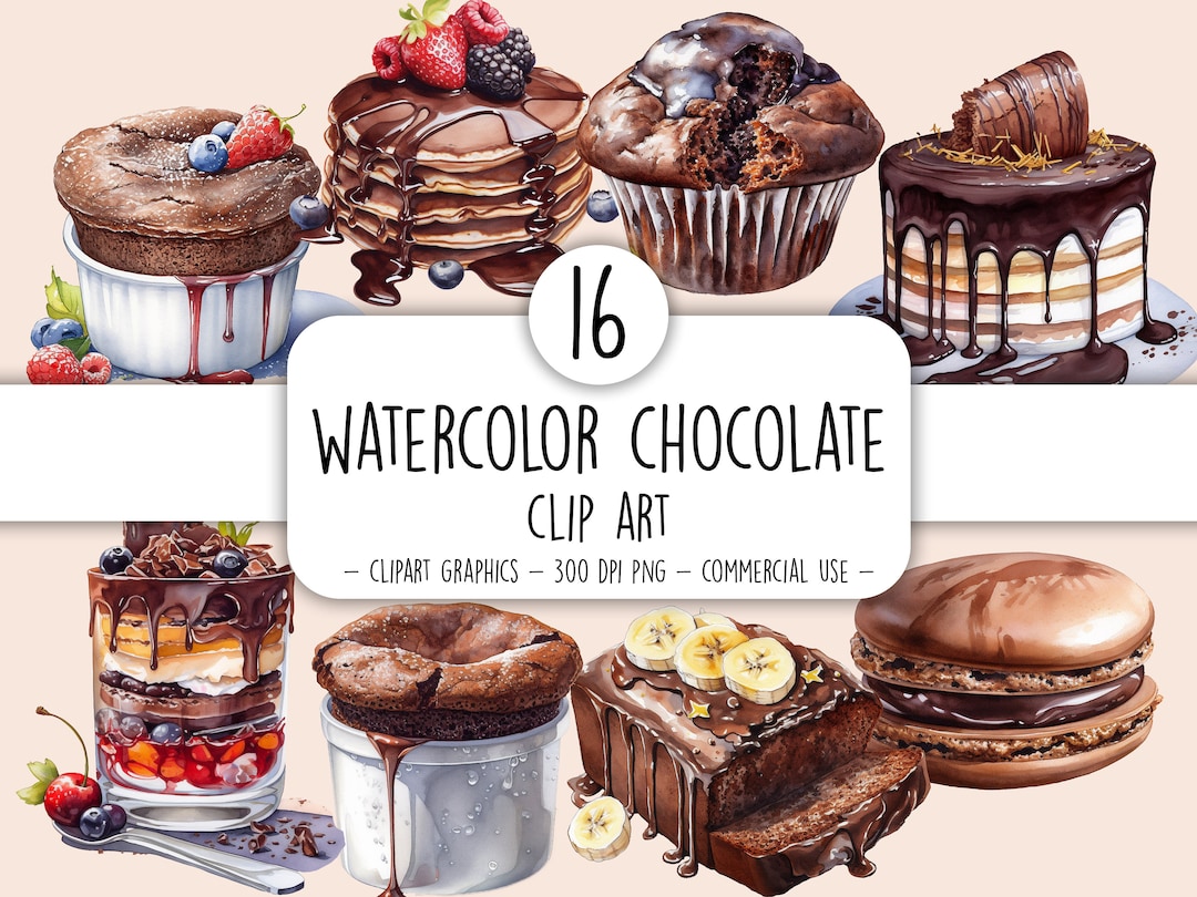 Watercolor Chocolate Clip Art Set Digital Printable Chocolate Graphics ...