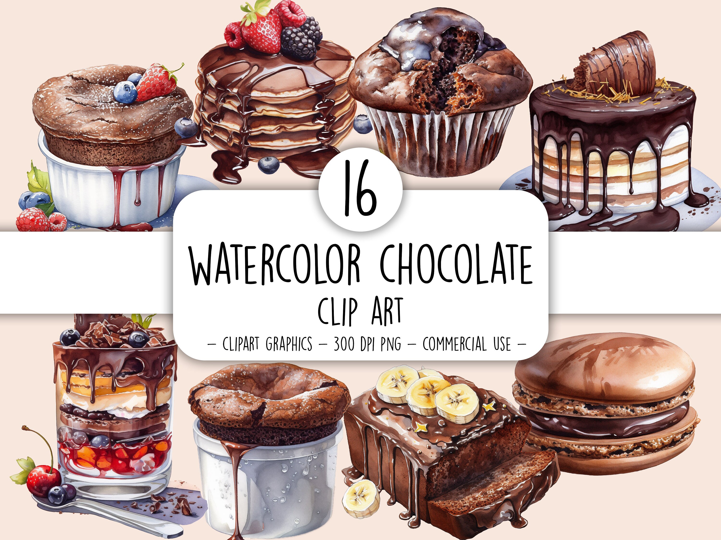 Watercolor Chocolate Clip Art Set Digital Printable Chocolate Graphics ...