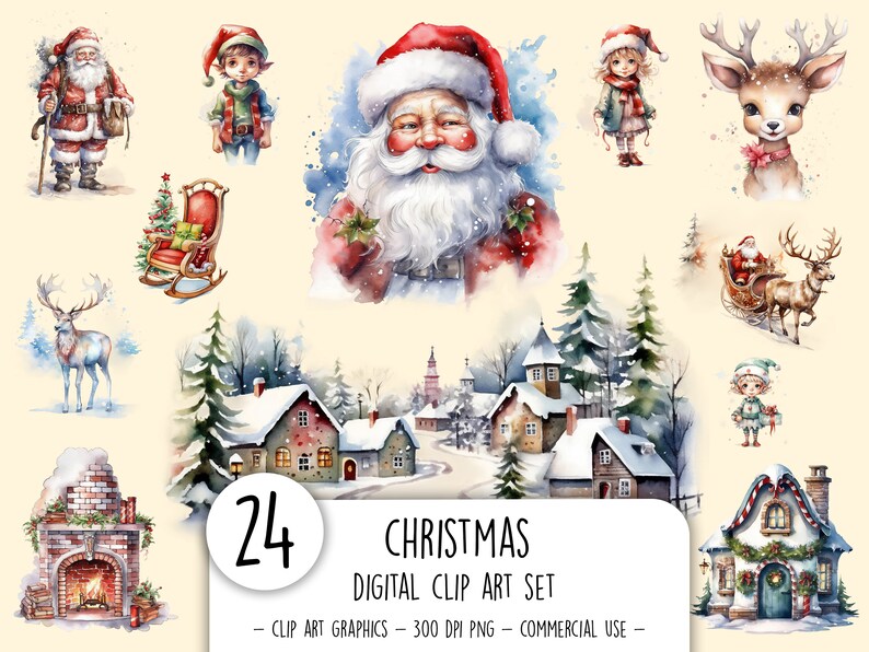 Watercolor Christmas Clipart Bundle Commercially FREE Printable ...