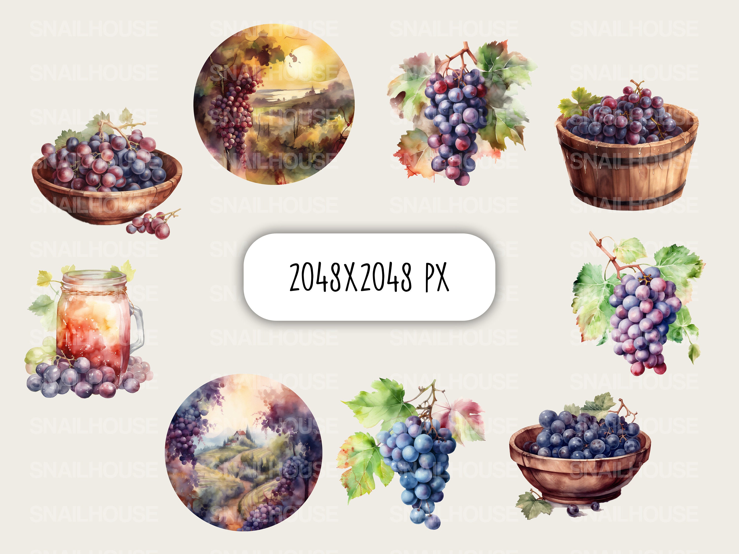 Watercolor Grape Clip Art Set Digital Printable Grapes Graphics Wine ...