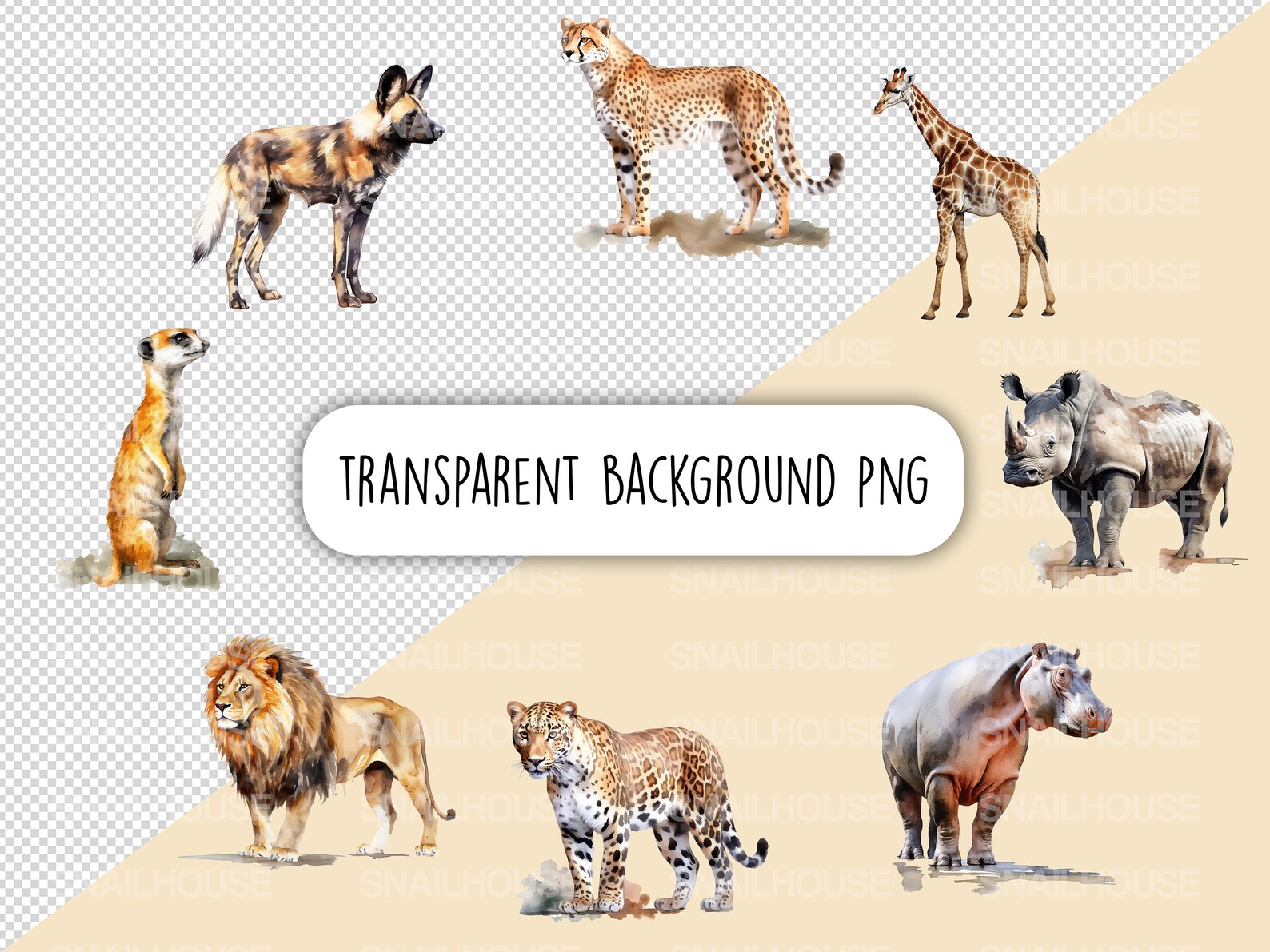African Animal Clipart FREE Commercial Use Watercolor Animal Clipart ...