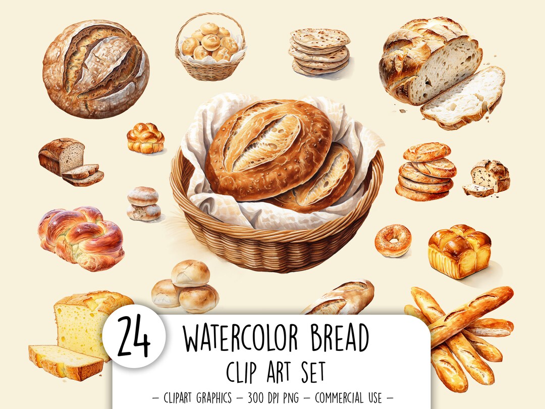 Watercolor Bread Clipart Bundle FREE Commercial Use Bread Clip Art ...