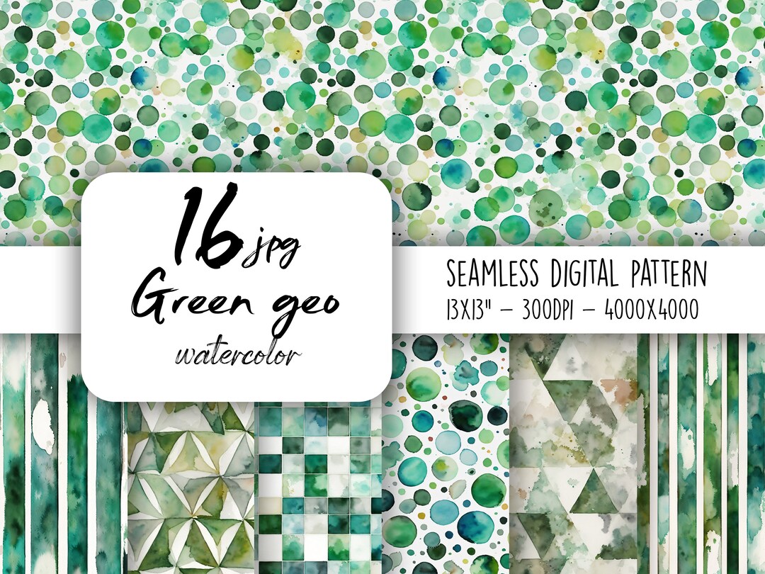 Green Watercolor Geometric Digital Paper Green Geometric Patterns ...