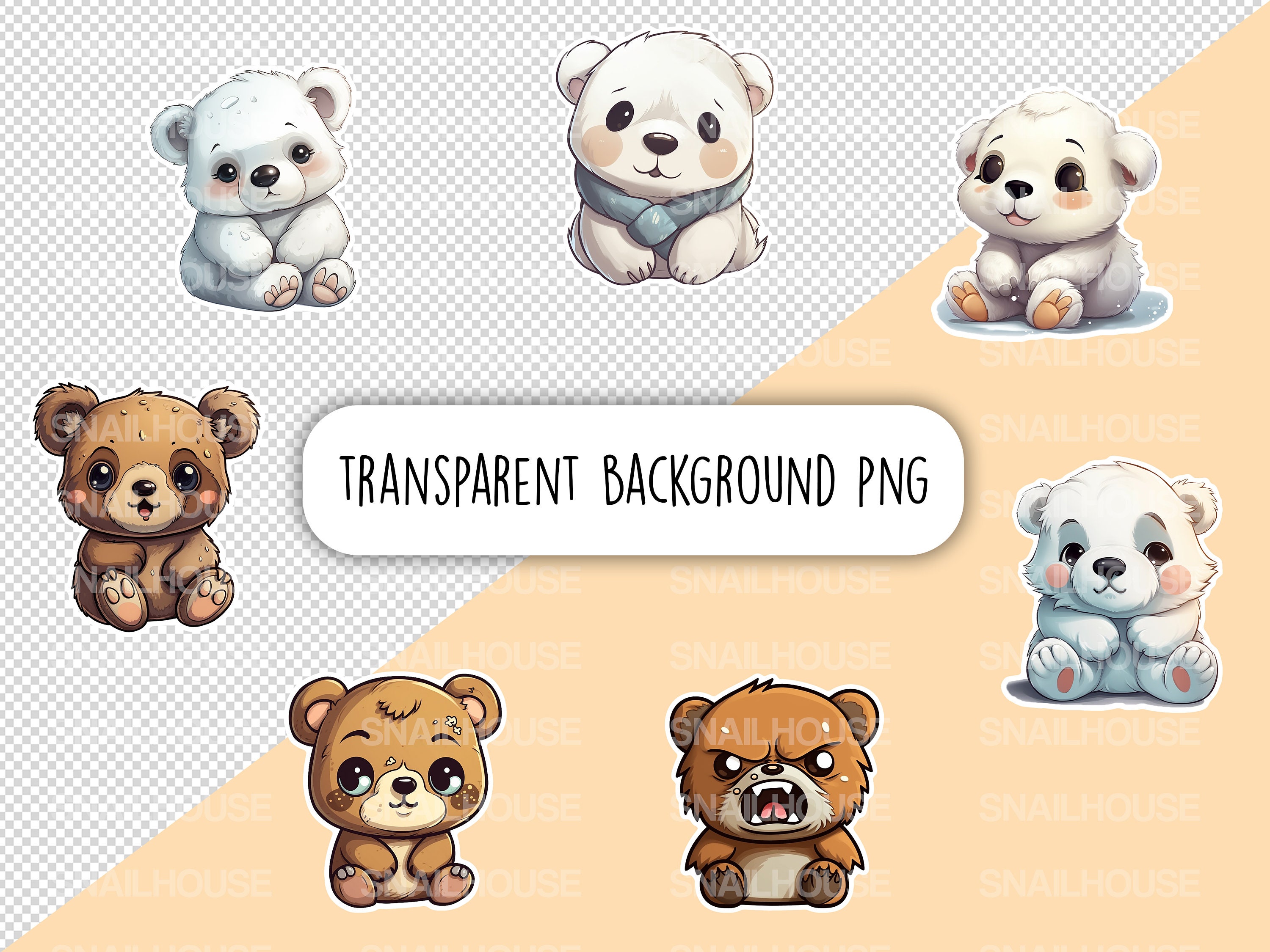 Chibi Bear Sticker Set Cute Bear Digital Stickers Bear Stickers Digital ...