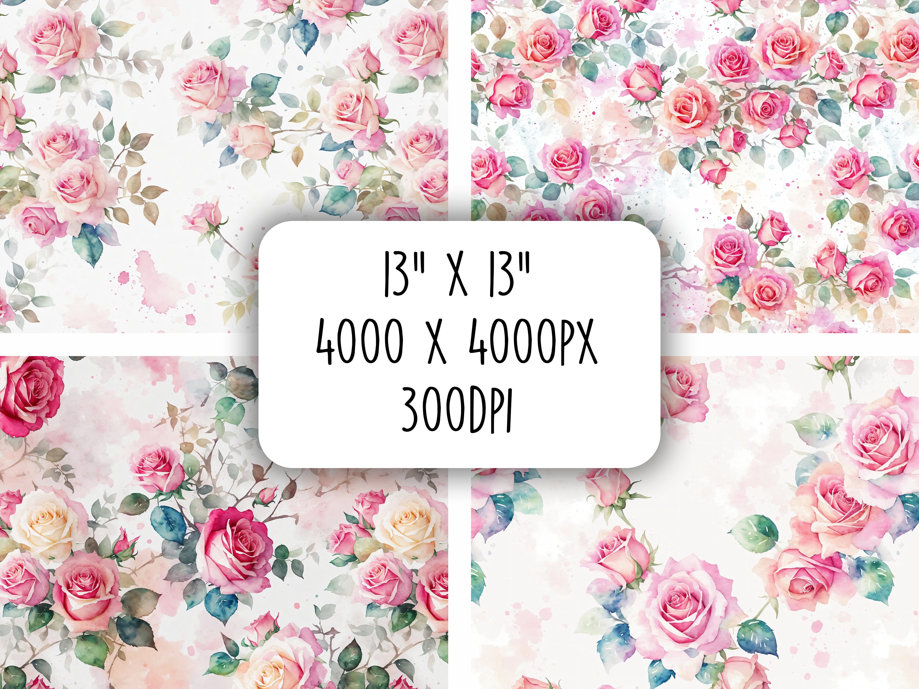 Watercolor Pink Rose Digital Paper Pattern Pink Rose Scrapbook Paper ...