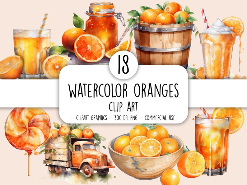 Watercolor Oranges Clip Art Watercolor Summer Oranges Summer ...