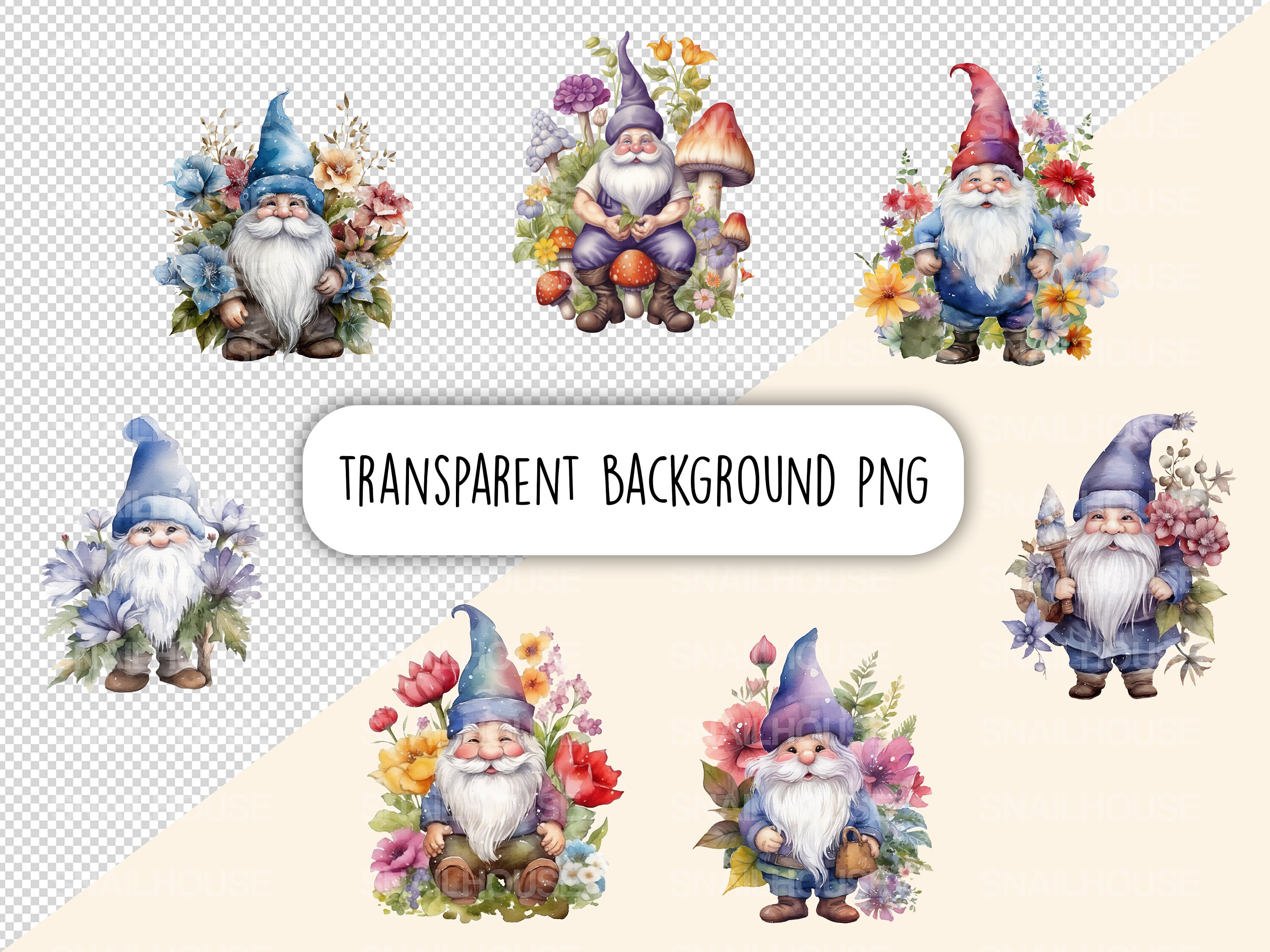 Watercolor Gnome Clip Art Cute Gnome Clipart Printable Garden Gnomes ...