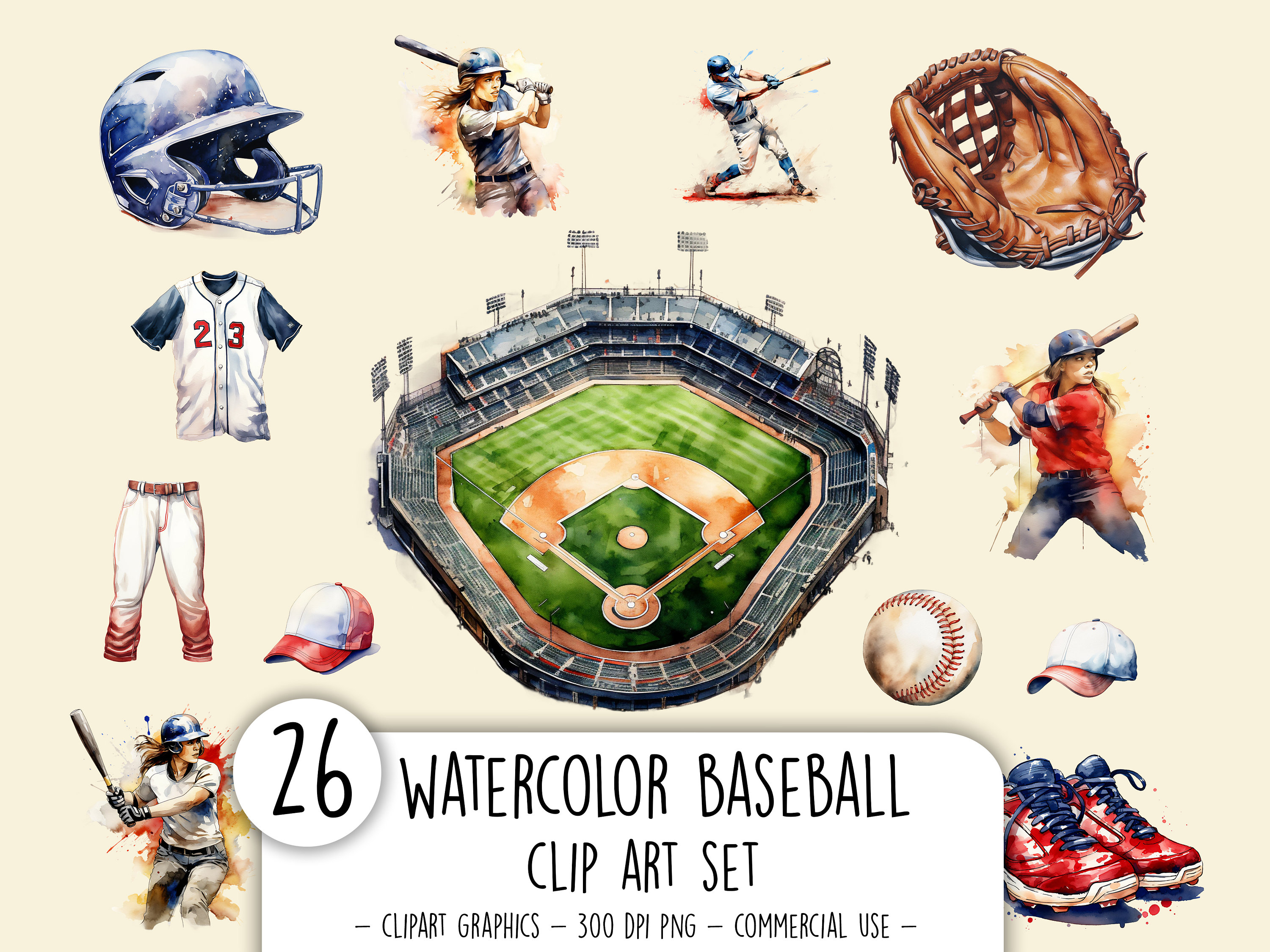 Watercolor Baseball Clipart Bundle Commercially FREE Watercolor ...