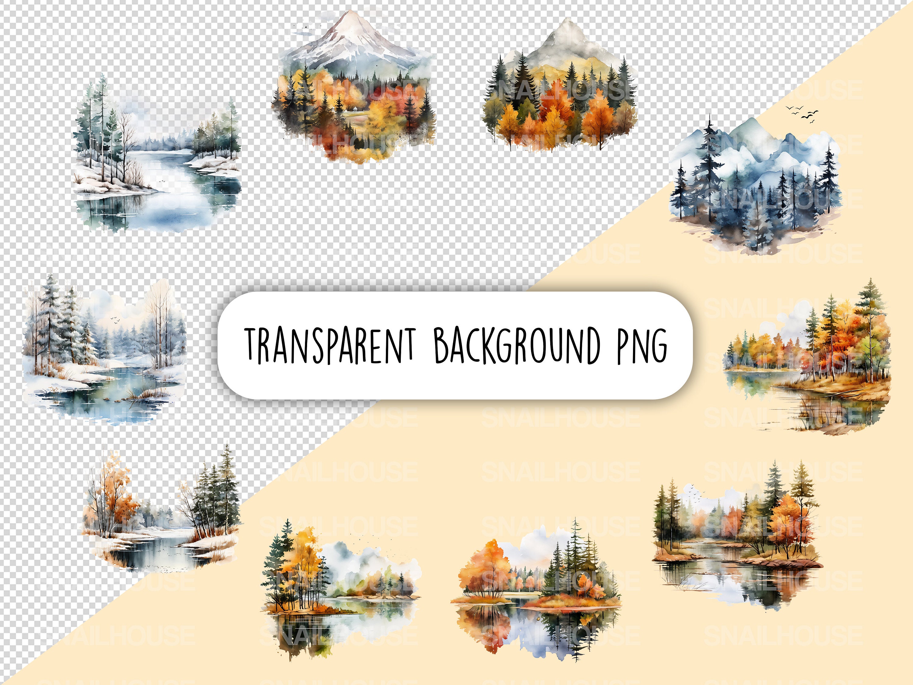 Watercolor Forest Clipart Bundle FREE Commercial Use Nature Scenery ...