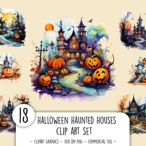 Watercolor Halloween Haunted House Clipart Set With FREE Commercial Use ...