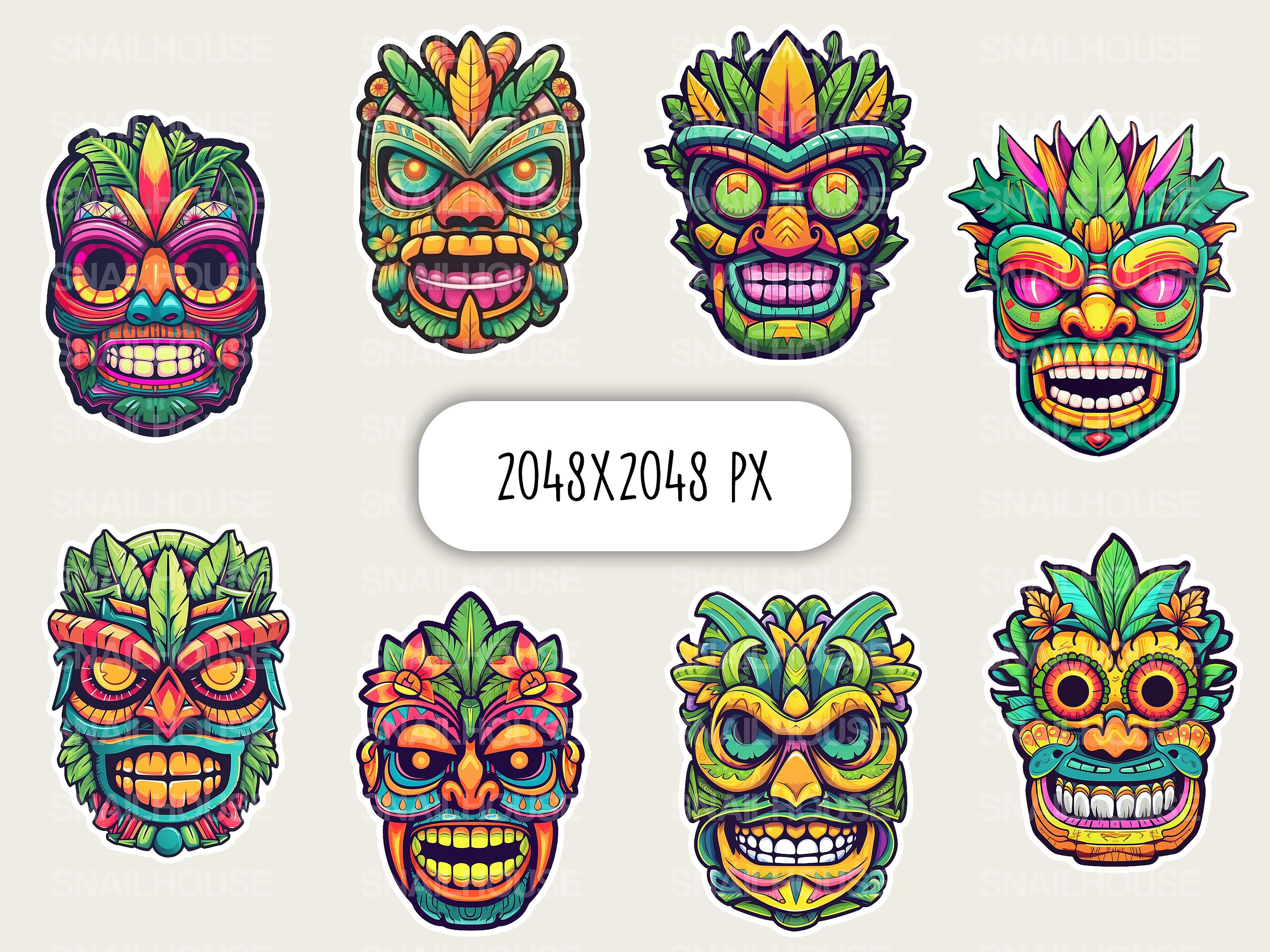 Tiki Mask Sticker Set Tiki Mask Digital Stickers Tiki Mask Printable ...