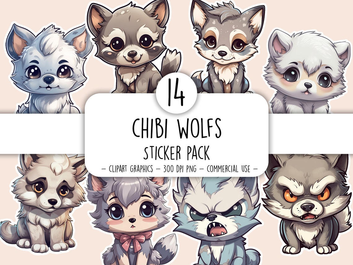 Chibi Wolf Digital Stickers Cute Wolf Printable Stickers Cute Wolf ...