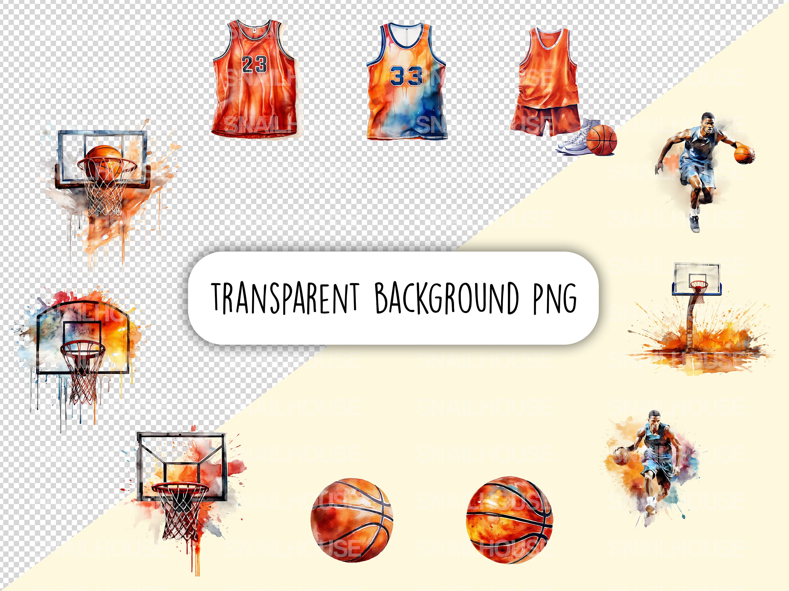 Watercolor Basketball Clipart Bundle FREE Commercial Use Basketball ...