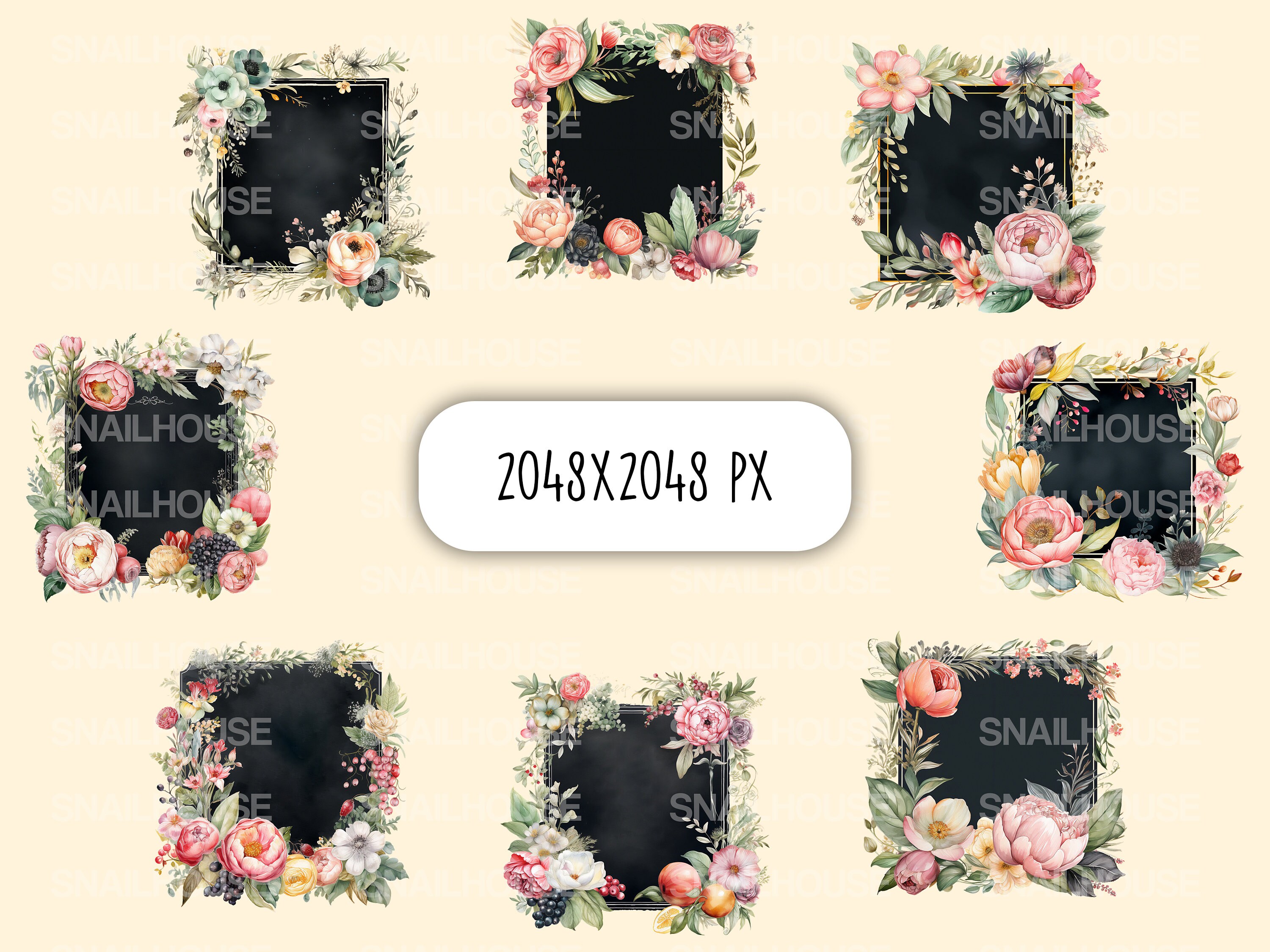 Watercolor Floral Chalkboard Clipart Set Printable Floral - Etsy