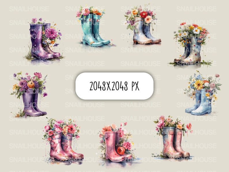 Watercolor Rain Boots With Flowers Clip Art Commercially FREE Printable ...