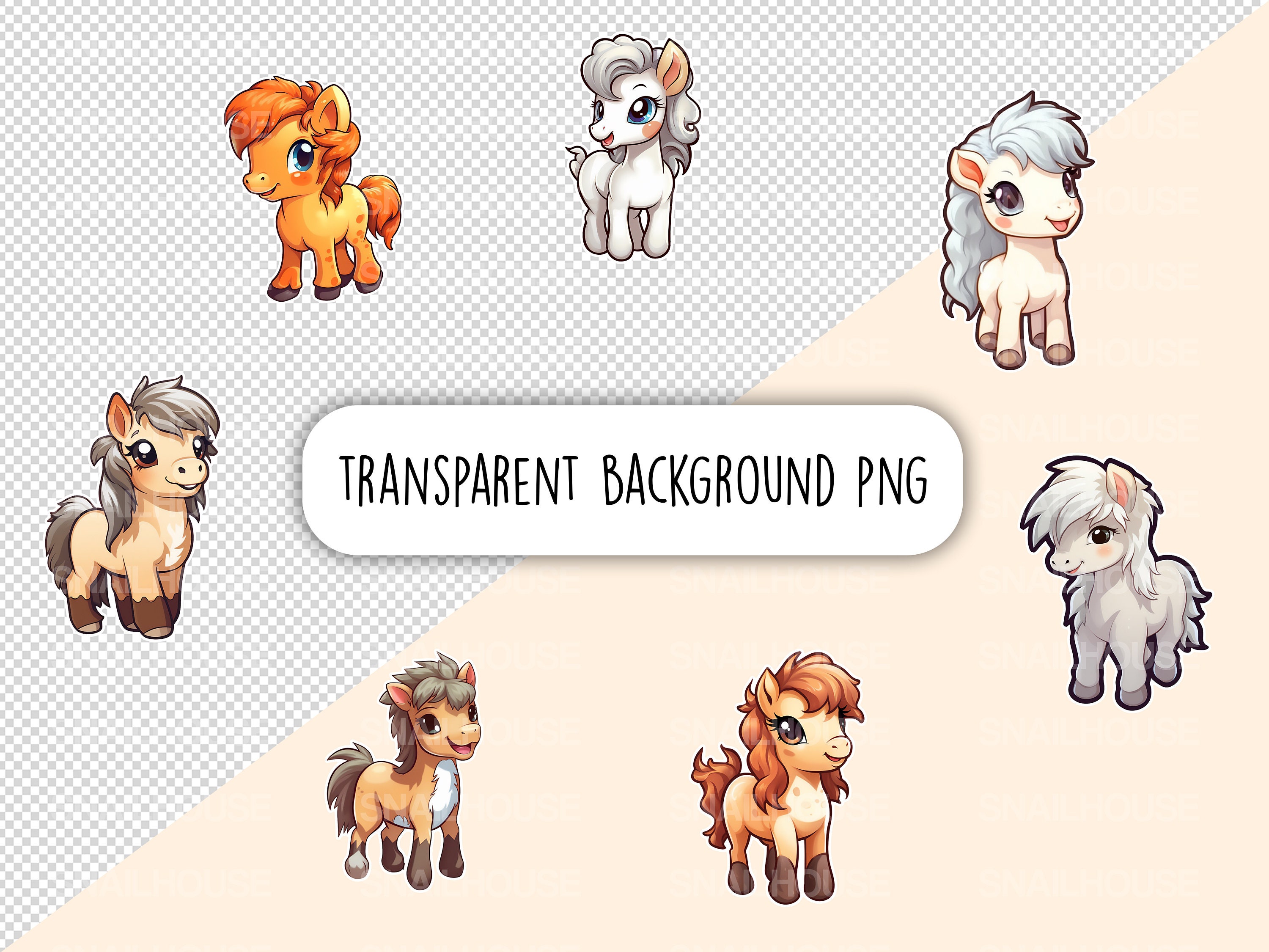 Chibi Horse Sticker Set Cute Horse Digital Stickers Baby Horse Stickers ...