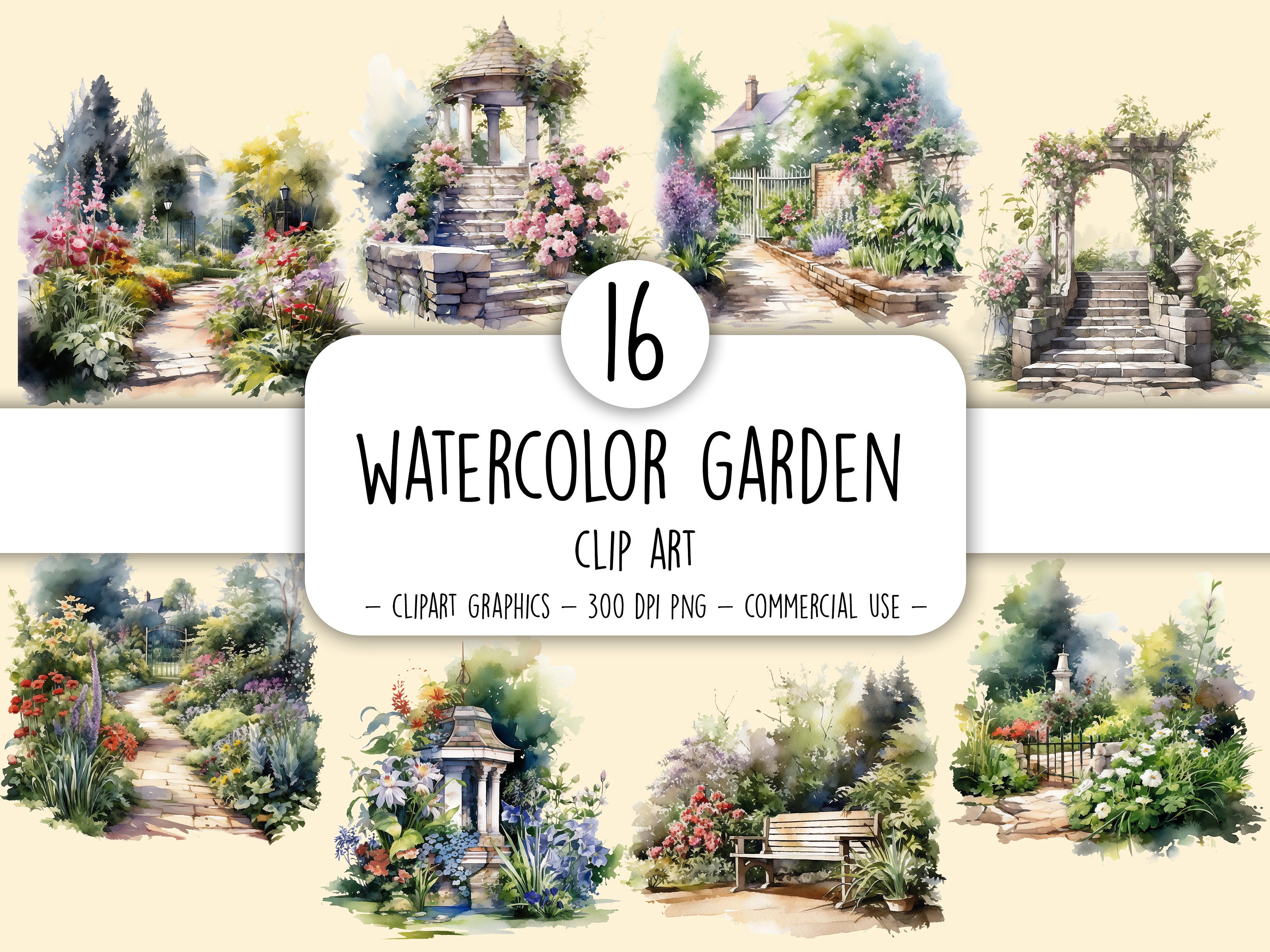 Watercolor Gardens Clip Art Watercolor Garden Clipart FREE Commercial ...