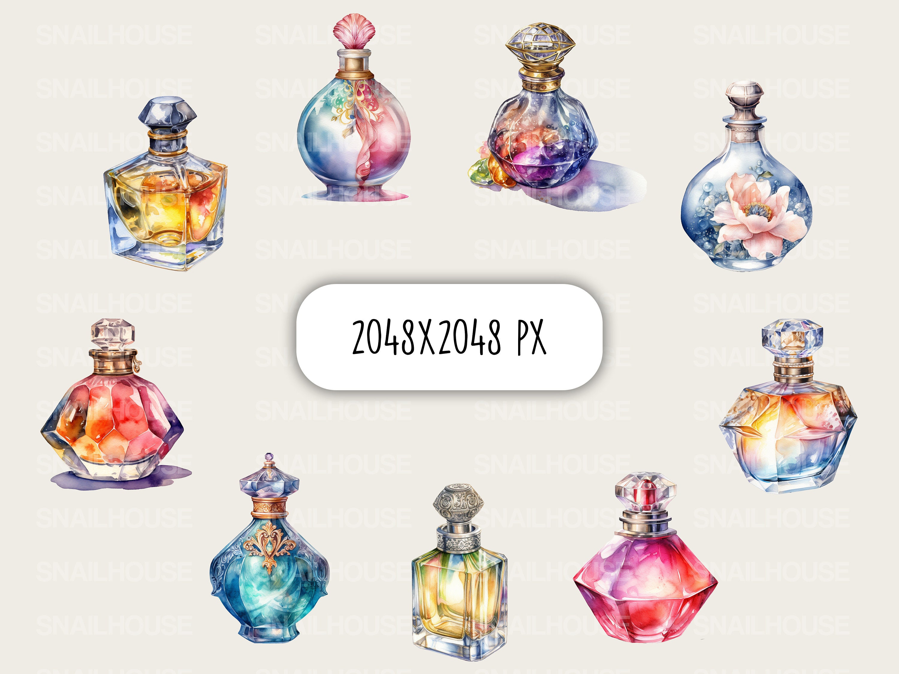 Watercolor Perfume Bottle Clip Art Set, Digital Printable Perfume ...