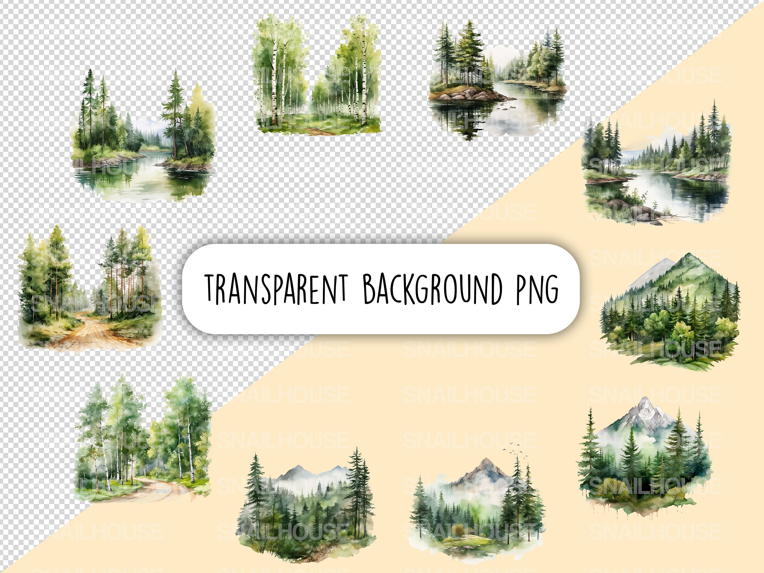 Watercolor Forest Clipart Bundle FREE Commercial Use Nature Scenery ...