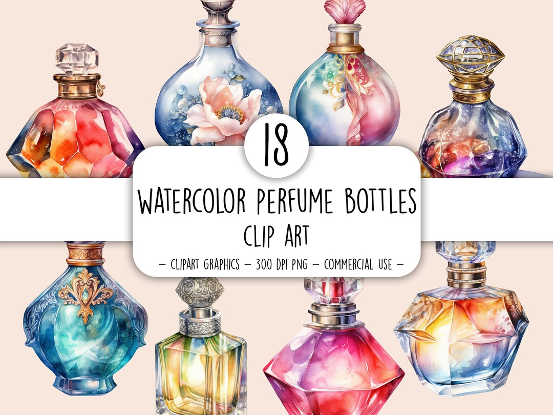 Watercolor Perfume Bottle Clip Art Set, Digital Printable Perfume ...