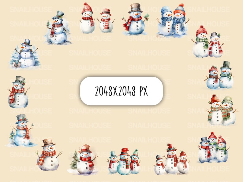 Watercolor Snowman Clipart Bundle Commercially FREE Digital Snowman ...