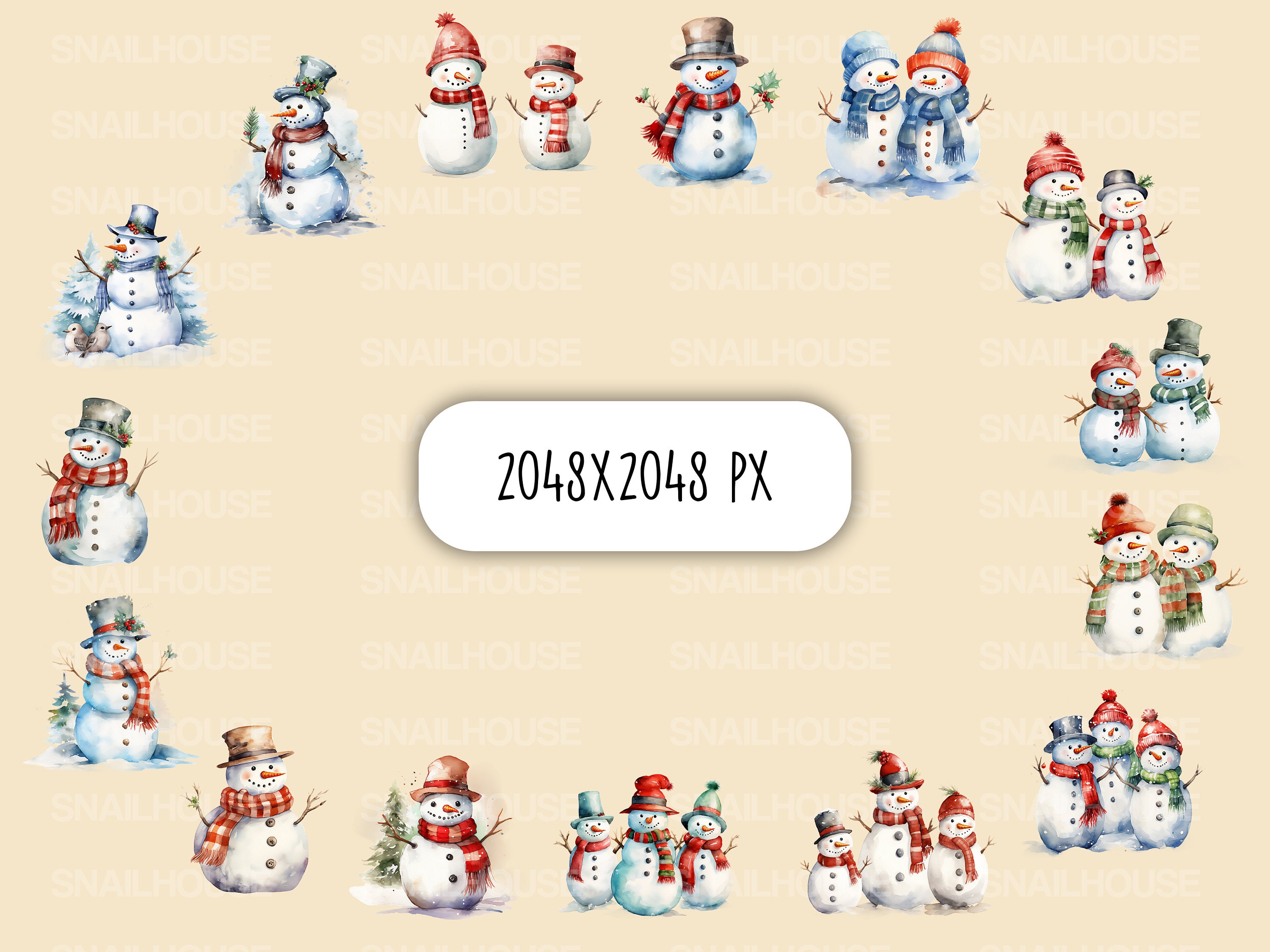 Watercolor Snowman Clipart Bundle Commercially FREE Digital Snowman ...