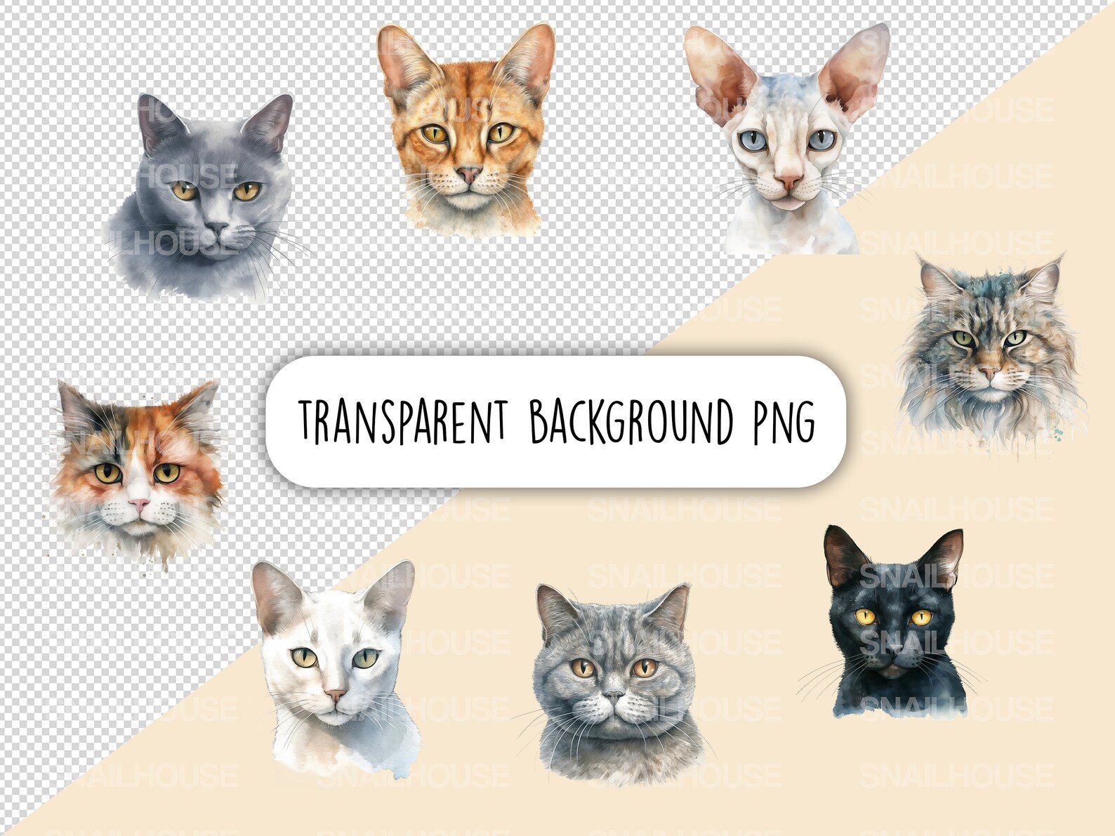 Watercolor Cat Clipart Digital Printable Cat Breeds Clipart FREE ...