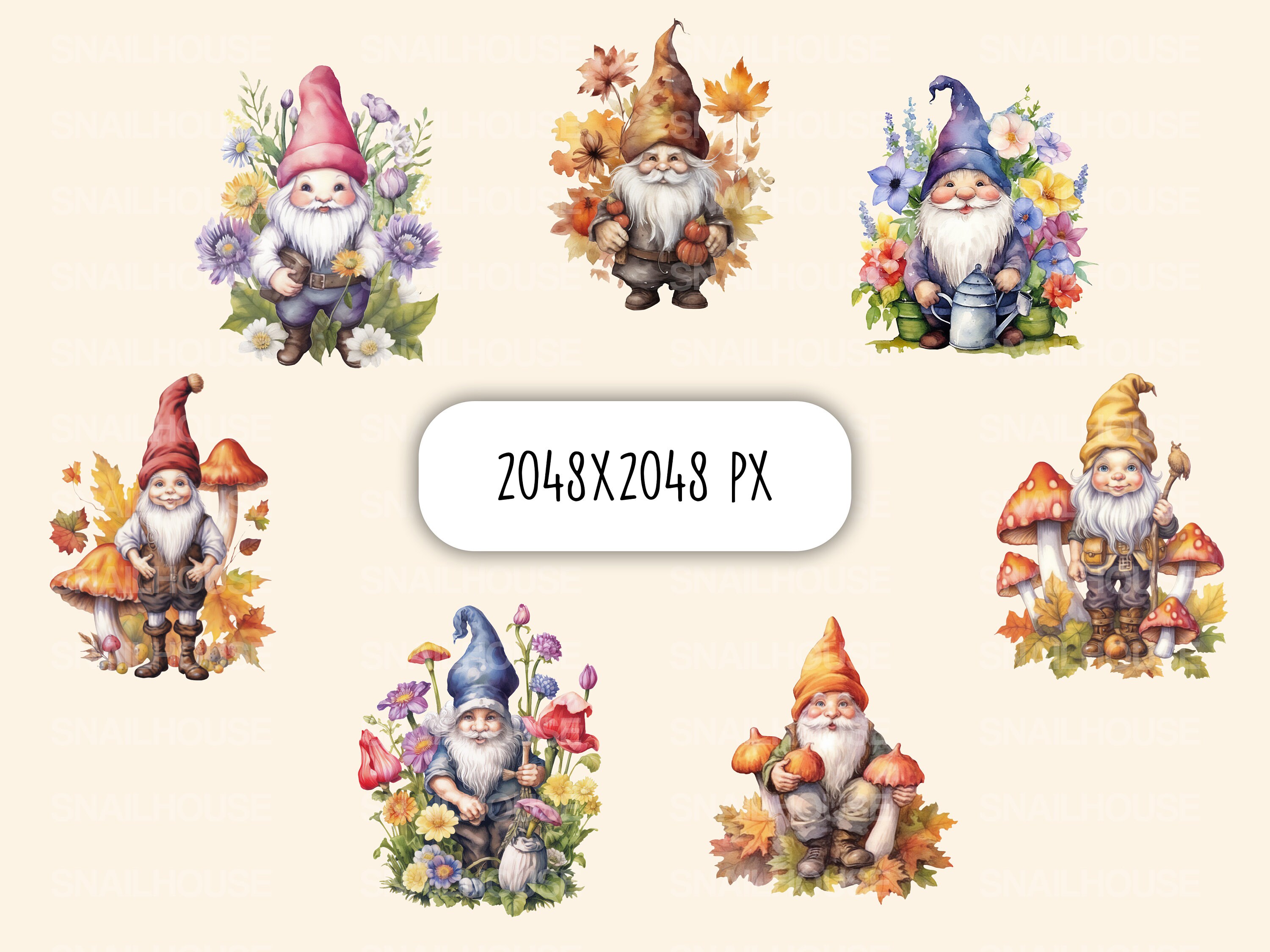 Watercolor Gnome Clip Art Cute Gnome Clipart Printable Garden Gnomes ...