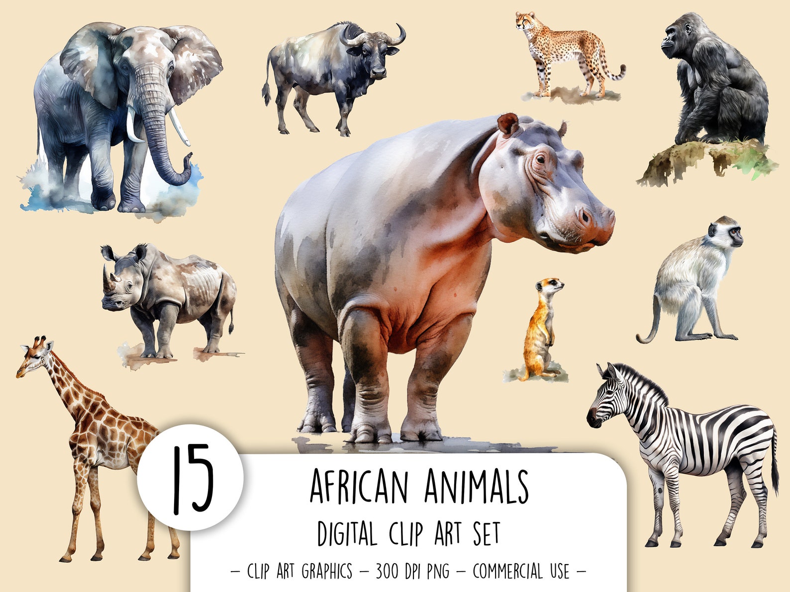 African Animal Clipart FREE Commercial Use Watercolor Animal Clipart ...