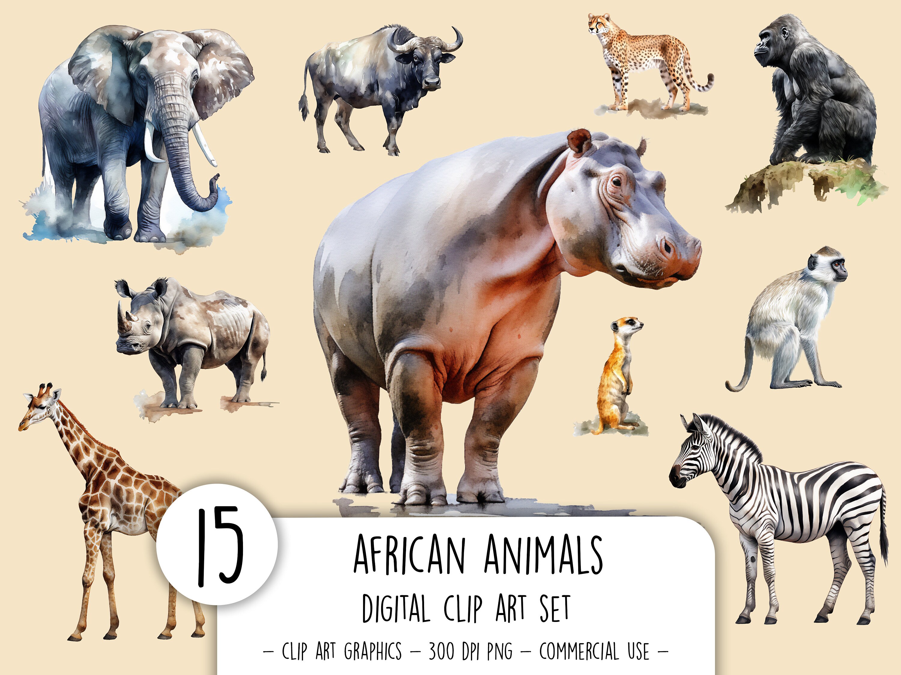 African Animal Clipart FREE Commercial Use Watercolor Animal Clipart ...