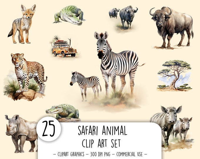Watercolour Baby Safari Animals Clipart - African Animals PNG Digital ...