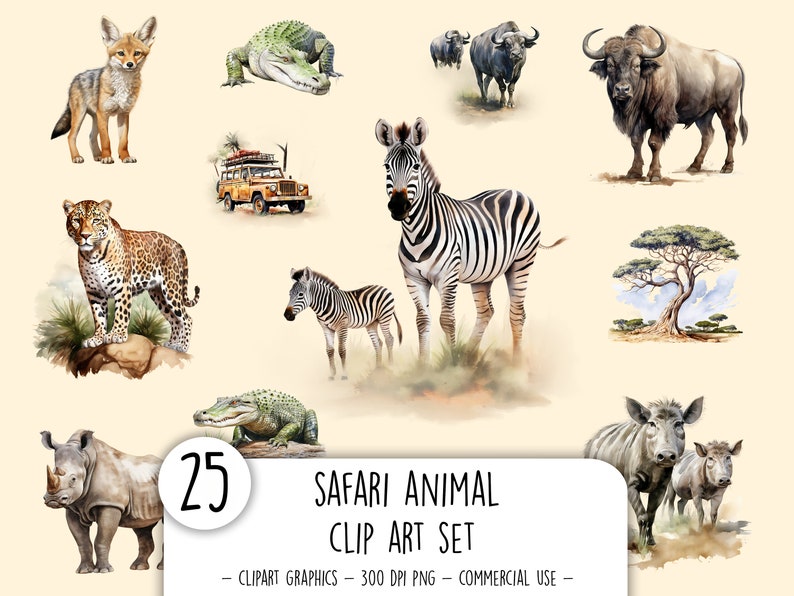 Watercolor Safari Animals Clipart African Animals Clipart Safari Animal ...