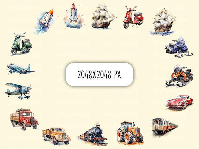 Watercolor Transportation Clipart Bundle FREE Commercial Use ...