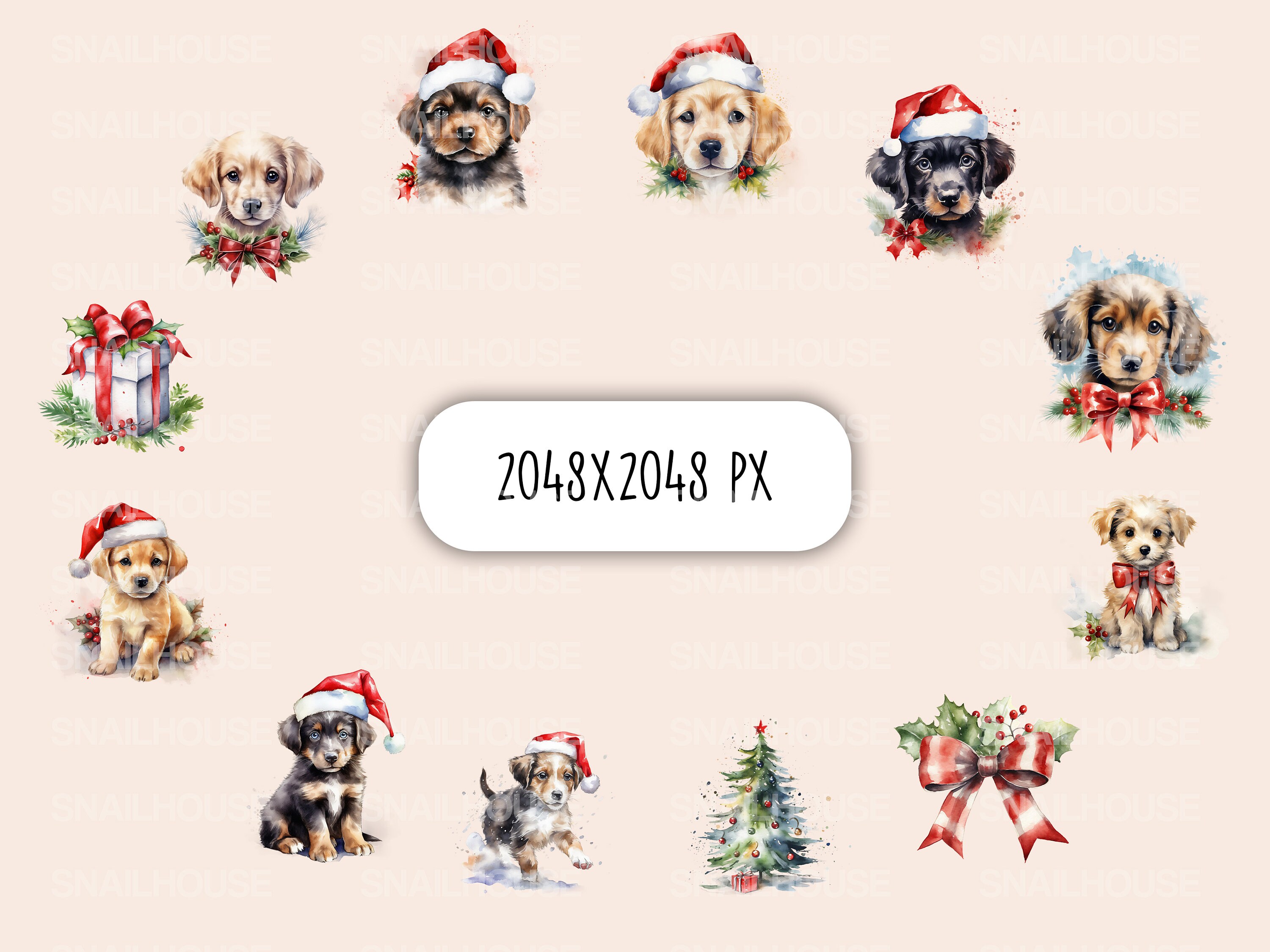 Watercolor Christmas Puppies Clipart Bundle Commercially FREE Digital ...