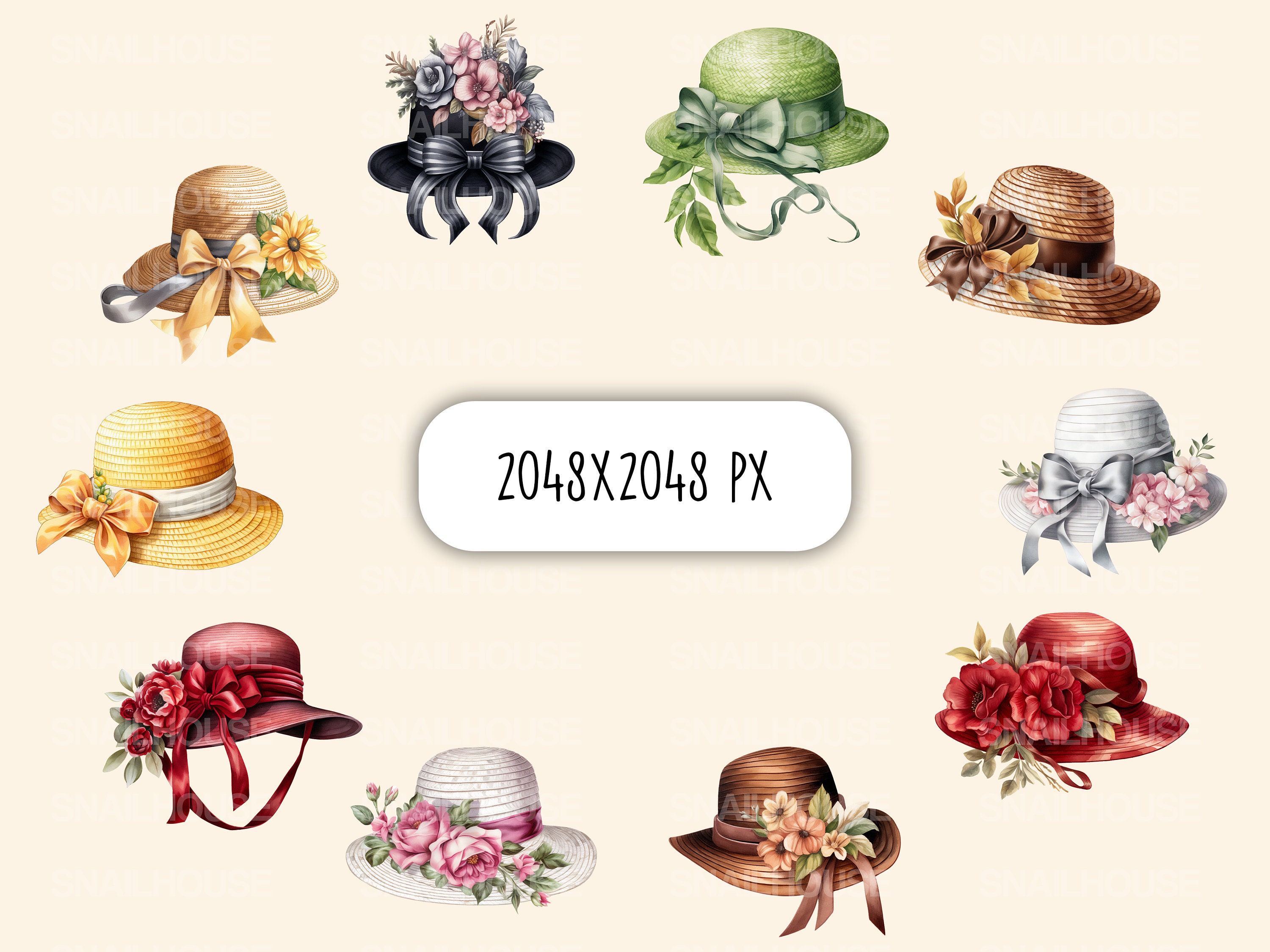 Watercolor Hats With Flowers Clipart Printable Floral Hats Graphics Hat ...