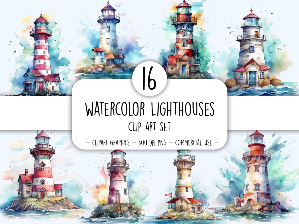 Watercolor Lighthouses Clip Art FREE Commercial Use Printable ...