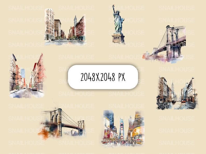 Watercolor New York Clipart Bundle | Commercial FREE Digital New York ...